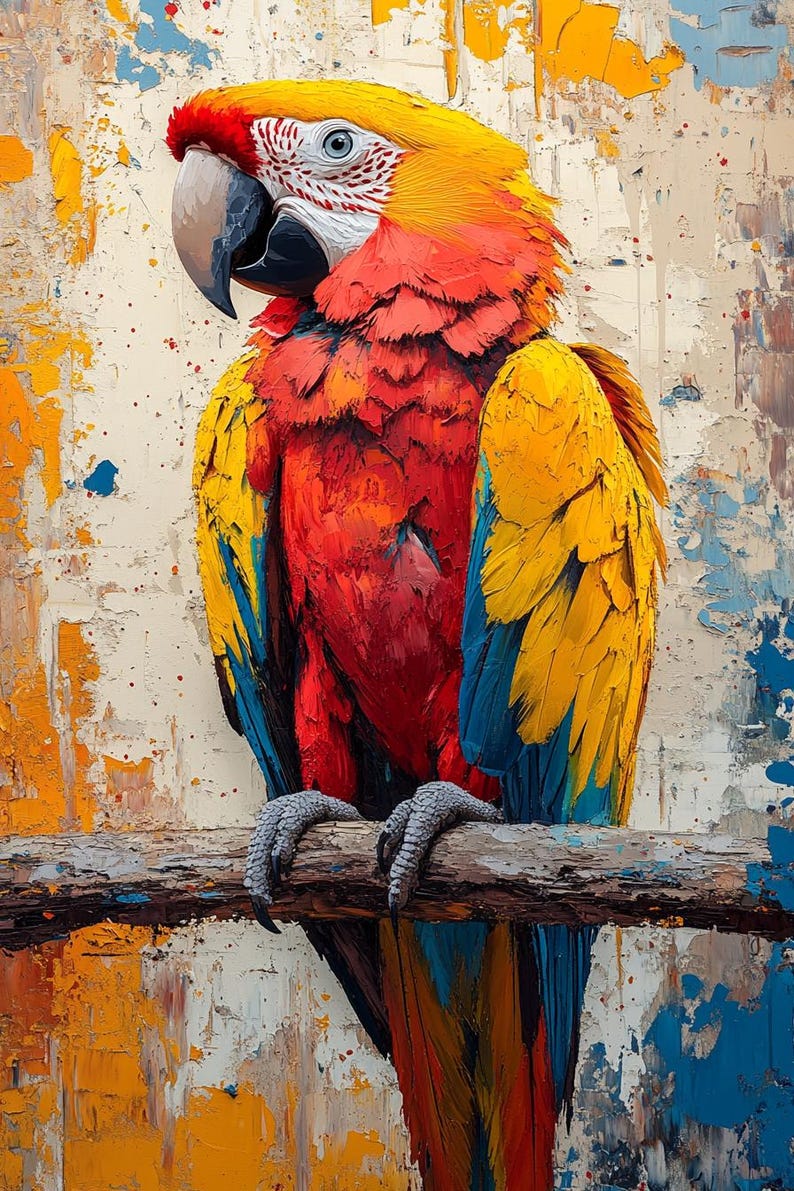 8 Abstract Modern Painted Macaw Colorful Art Print Colorful Parrot ...