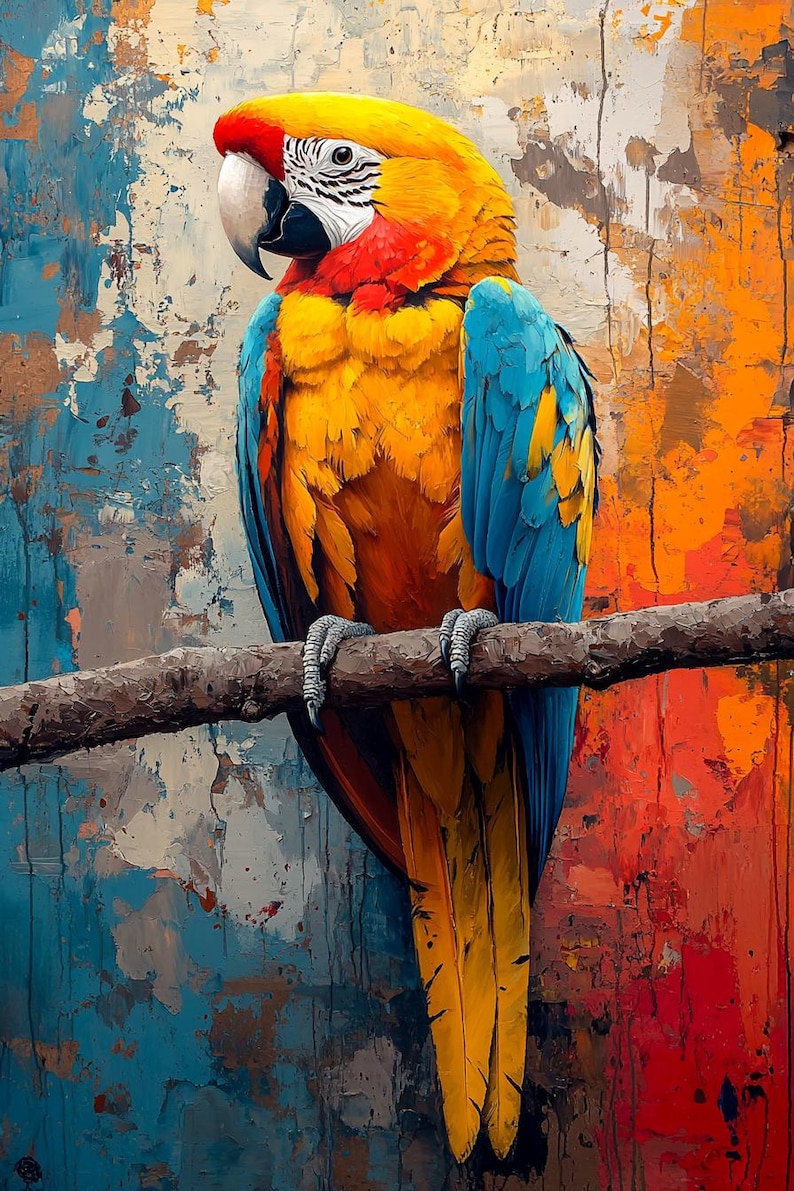 8 Abstract Modern Painted Macaw Colorful Art Print Colorful Parrot ...
