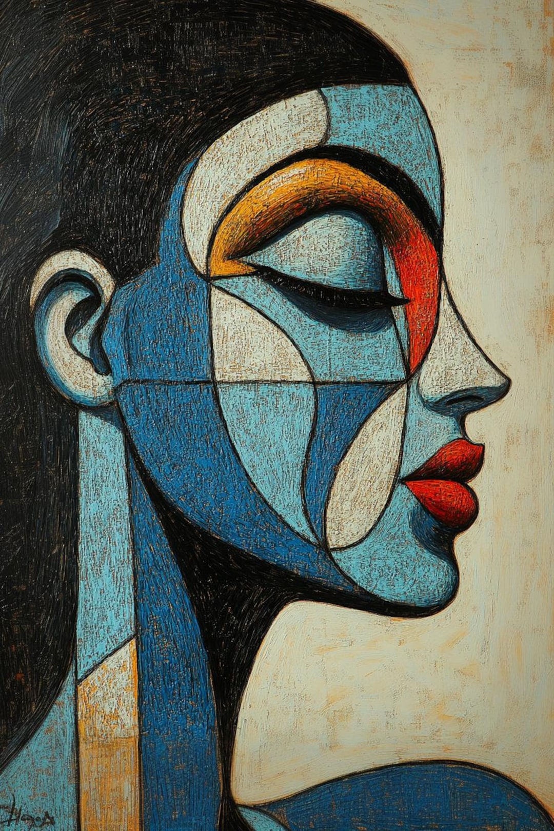 Abstract Retro Side Face of a Woman Modern Art Print Download File - Etsy
