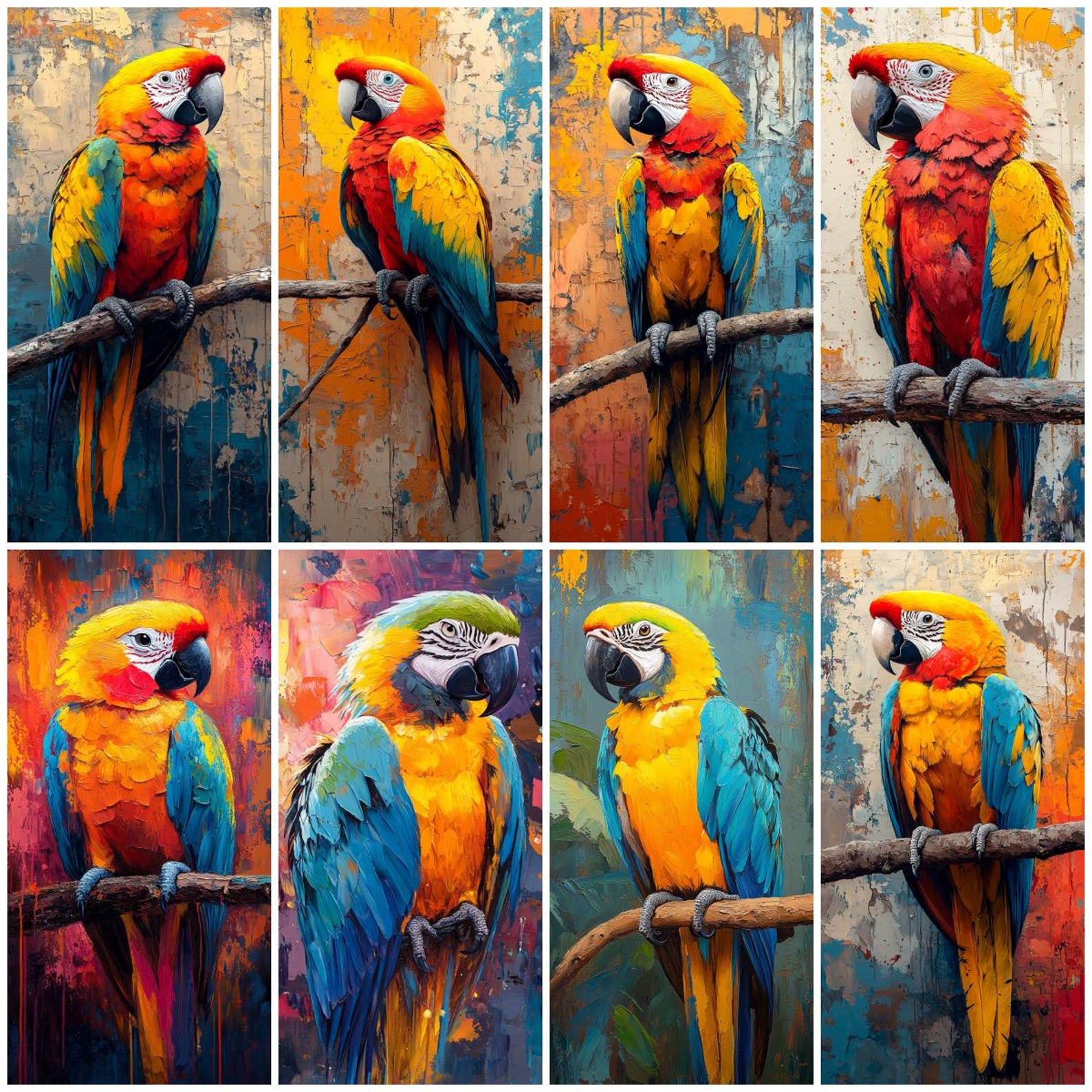 8 Abstract Modern Painted Macaw Colorful Art Print Colorful Parrot ...