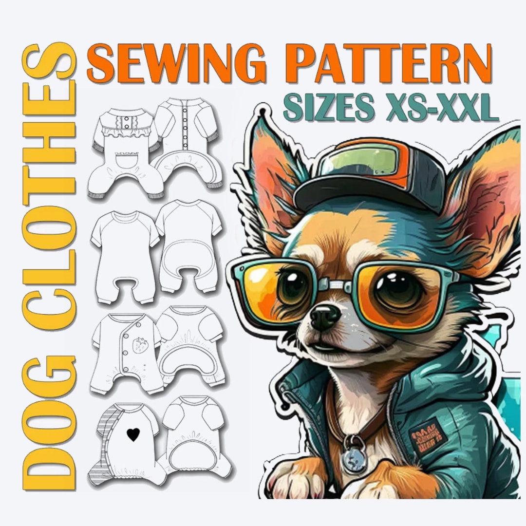 Set of 4 Pajamas Patterns for Your Pet - S, M, L, XL, XXL Sizes ...