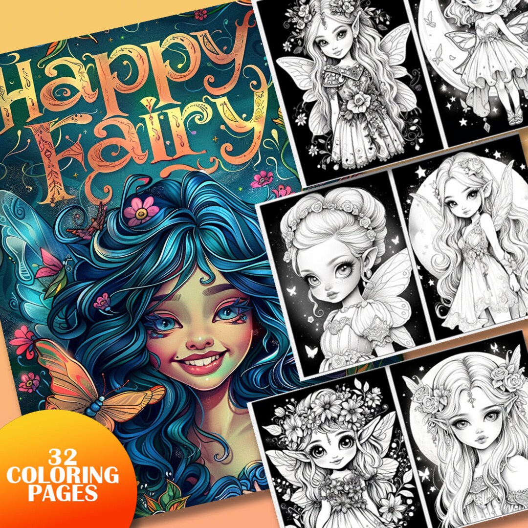 32 Fantasy Fairy Coloring Book, Printable PDF, Coloring Pages ...