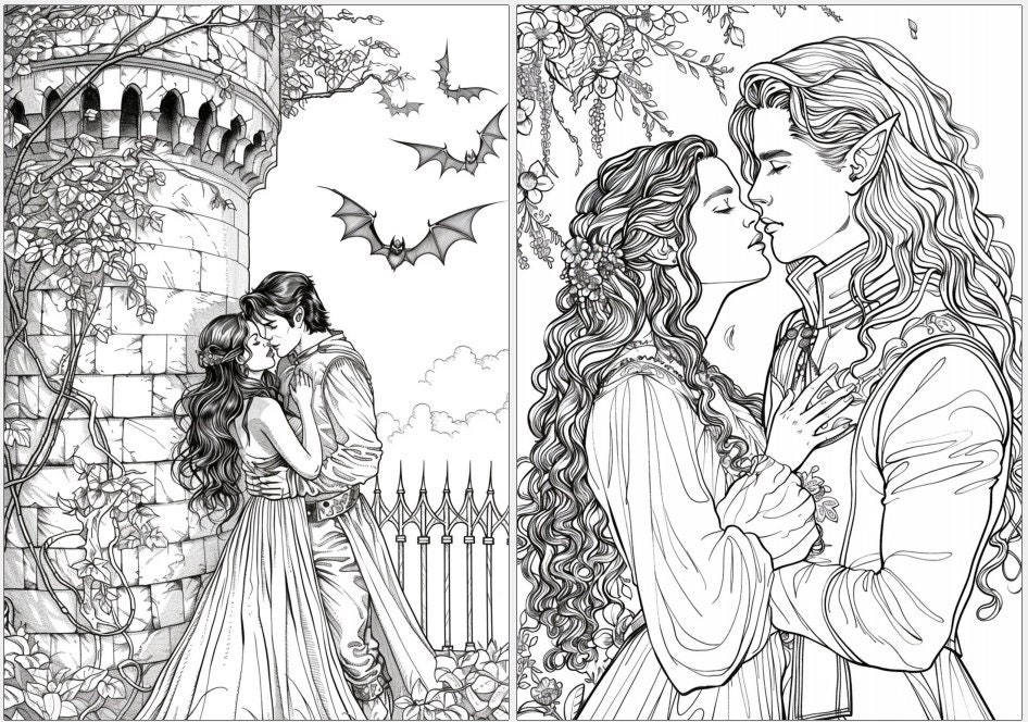 39 Romantic Pair Coloring Book, Printable PDF, Coloring Pages ...