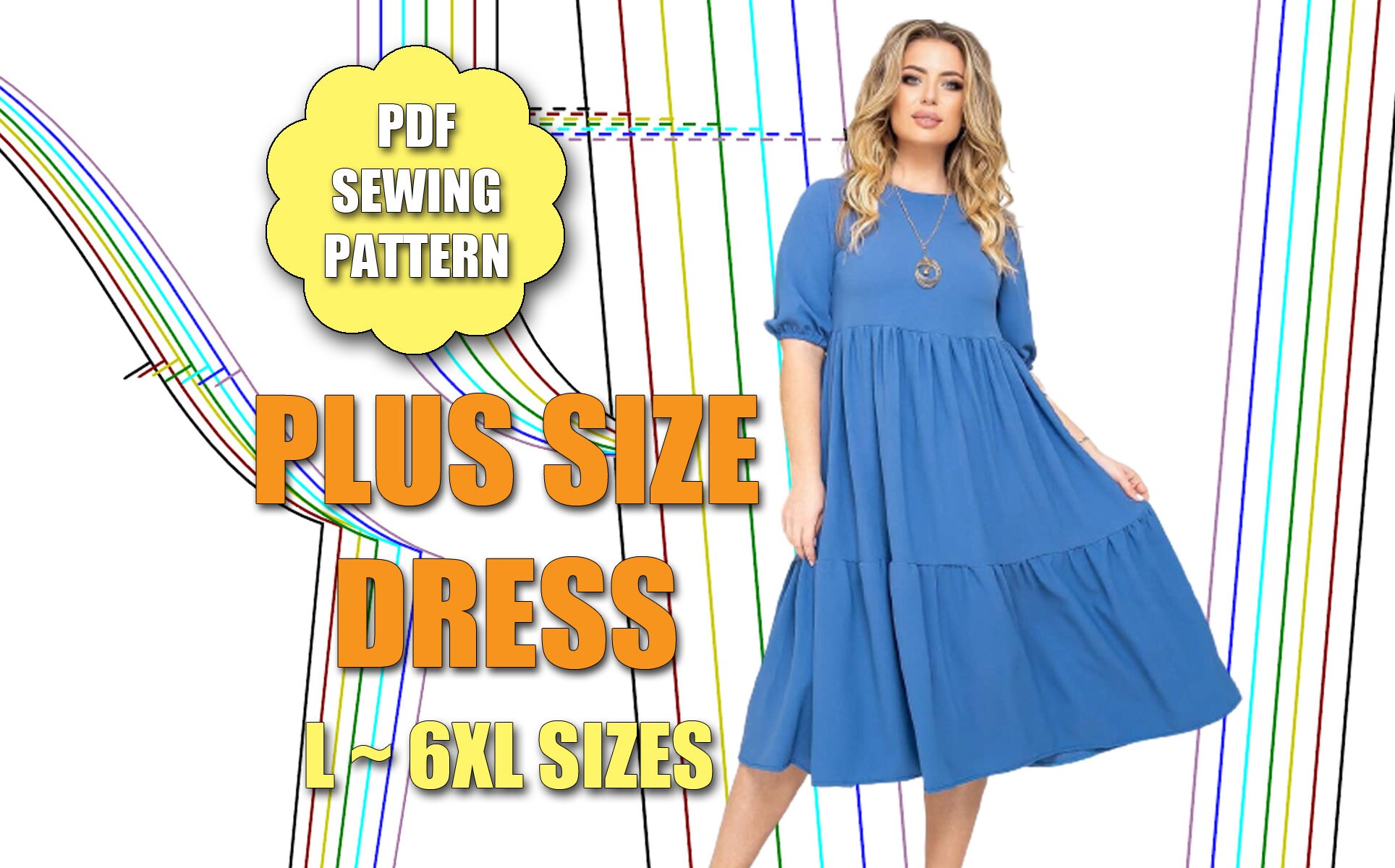 Plus Size Dress PDF Sewing Pattern Size XL 6XL | Etsy