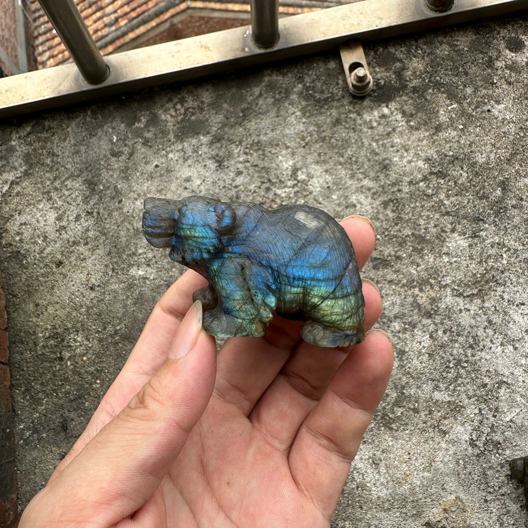 2.5 Inches Natural Labradorite Detailed Carved Carving Bear Figurine ...