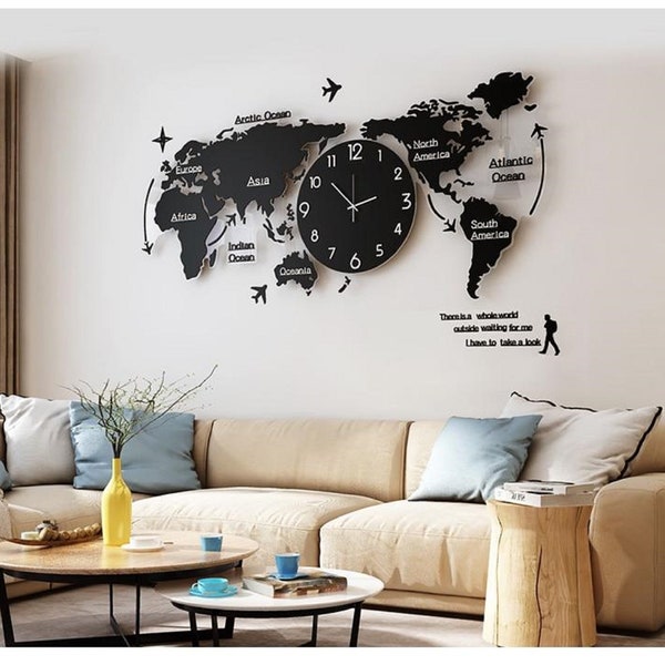 World Map Wall Clock - Etsy