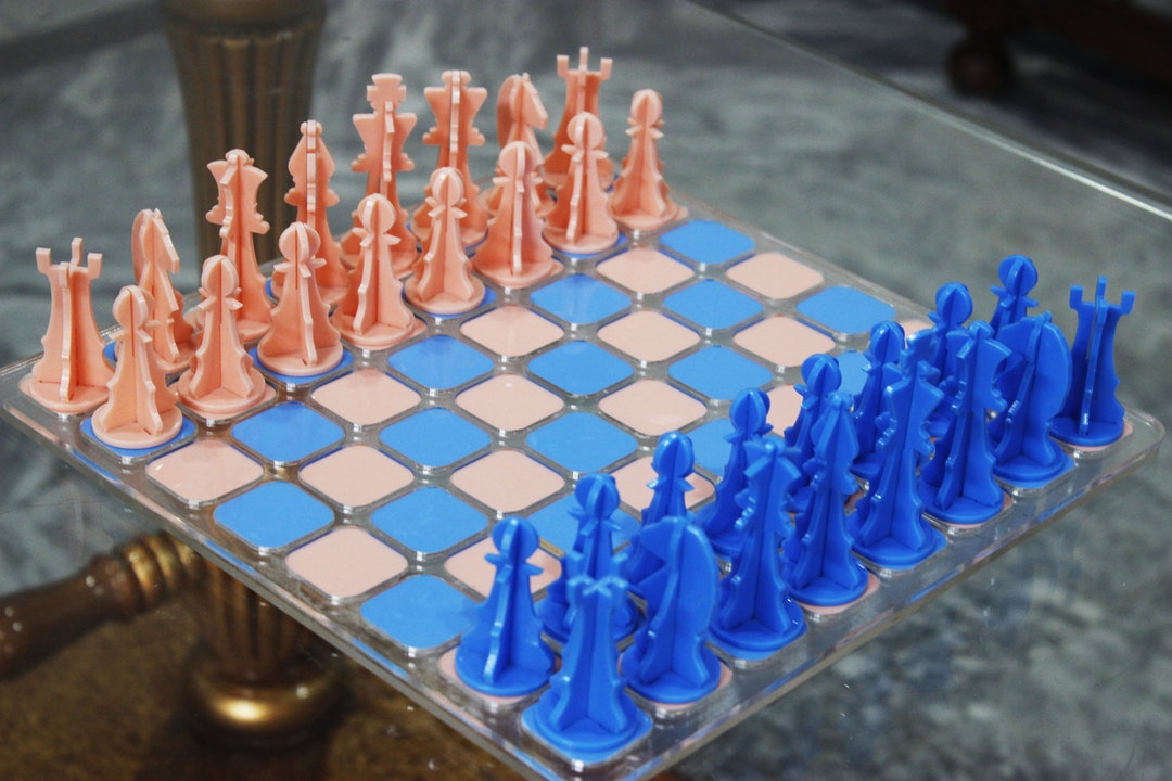 Handmade Elegant Chess Set Blue and Pink Chess Set Handmade - Etsy