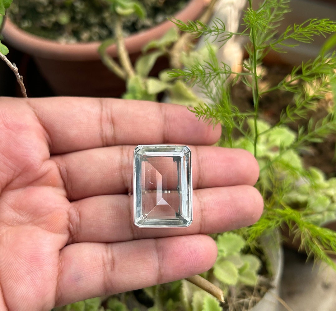 Large Crystal Quartz Ring 925 Sterling Silver Anniversary Ring Emerald ...