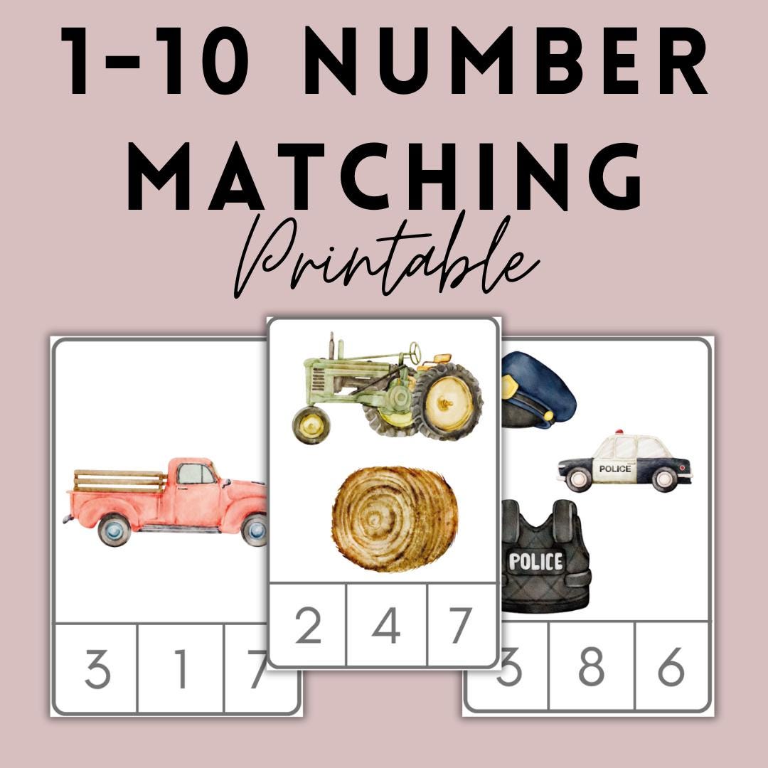 Watercolor Number Matching Cards, 1-10 Counting Activity (PDF Pattern ...