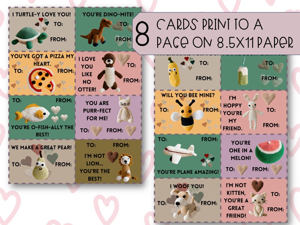 Printable Crochet Valentine's Day Cards, Valentine's Day Puns ...