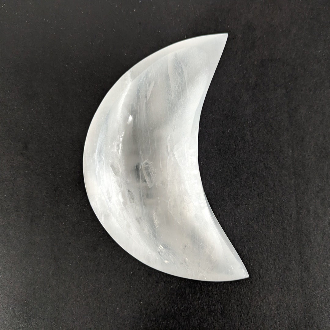 Selenite Half Moon Bowl. Tumbled Stones Not Included. 4inches. Charging ...