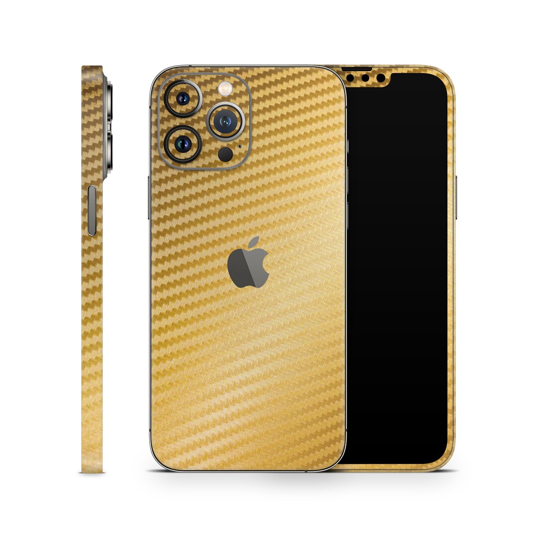 Golden CARBON Protective Skin for Apple iPhone 17 16 15 14 13 12 Pro ...