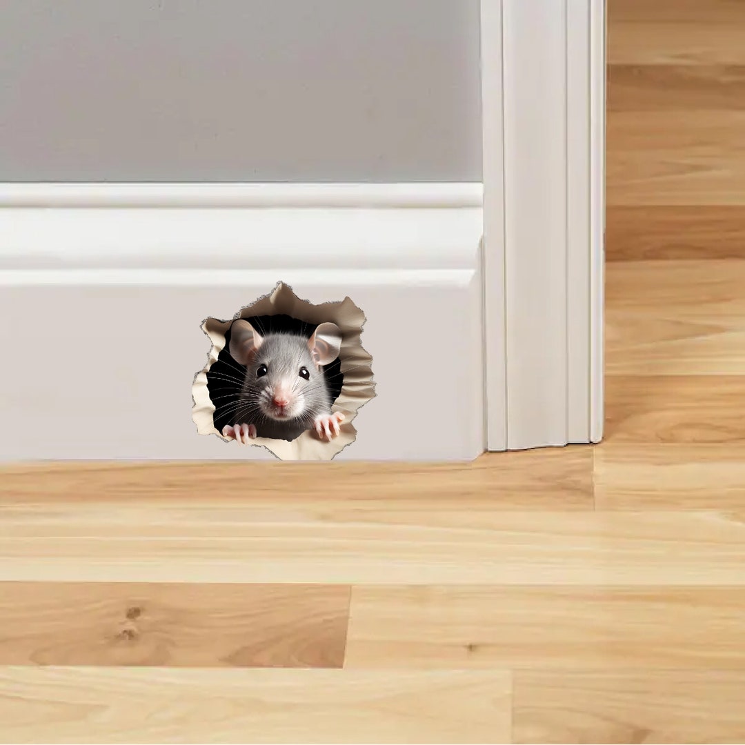 Cute Peeking Mouse in Mouse Hole Decal, 3d Realistic Mouse Hole Wall ...