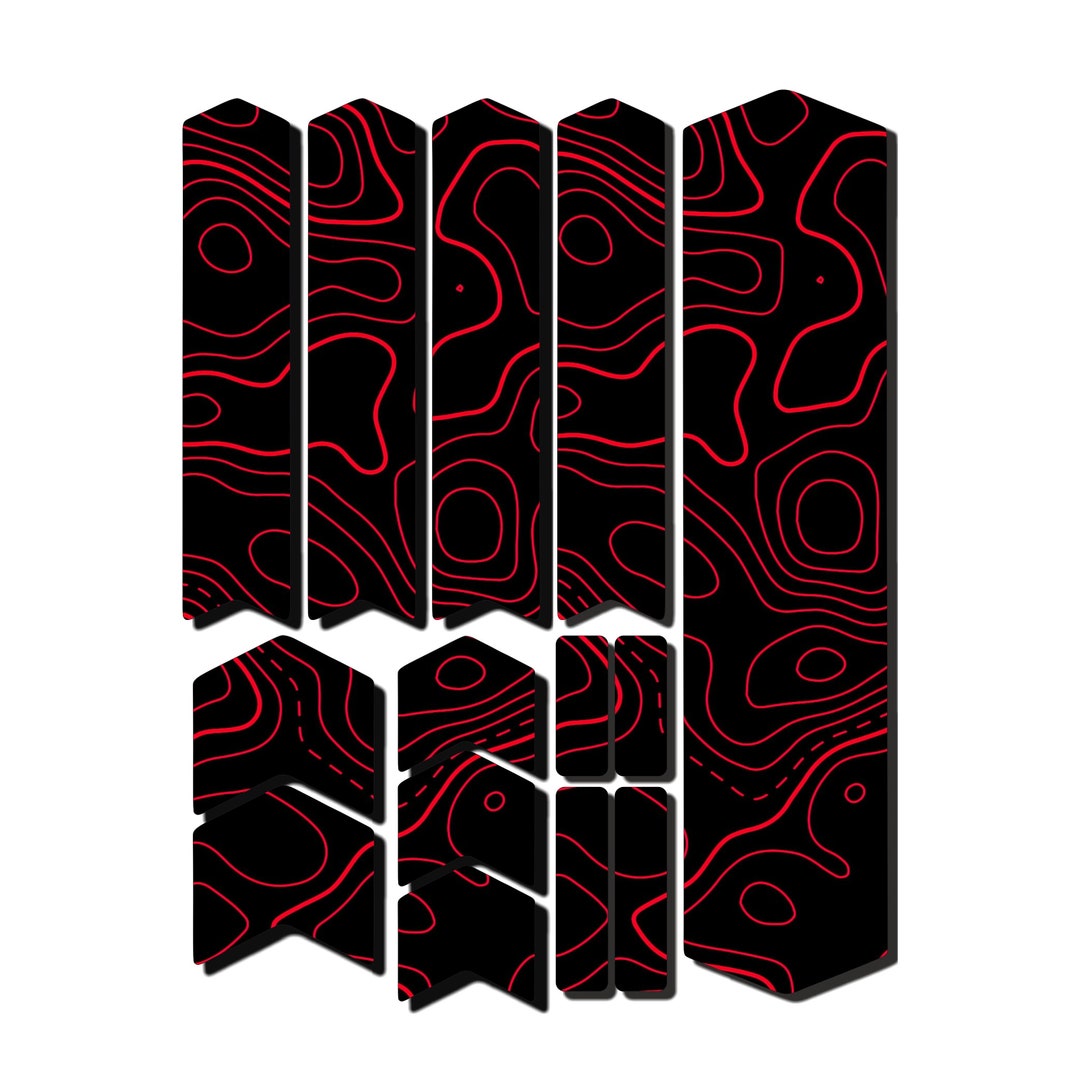 Red Topographic Map Pattern Bike Frame Stickers, Bicycle Ebike Frame ...