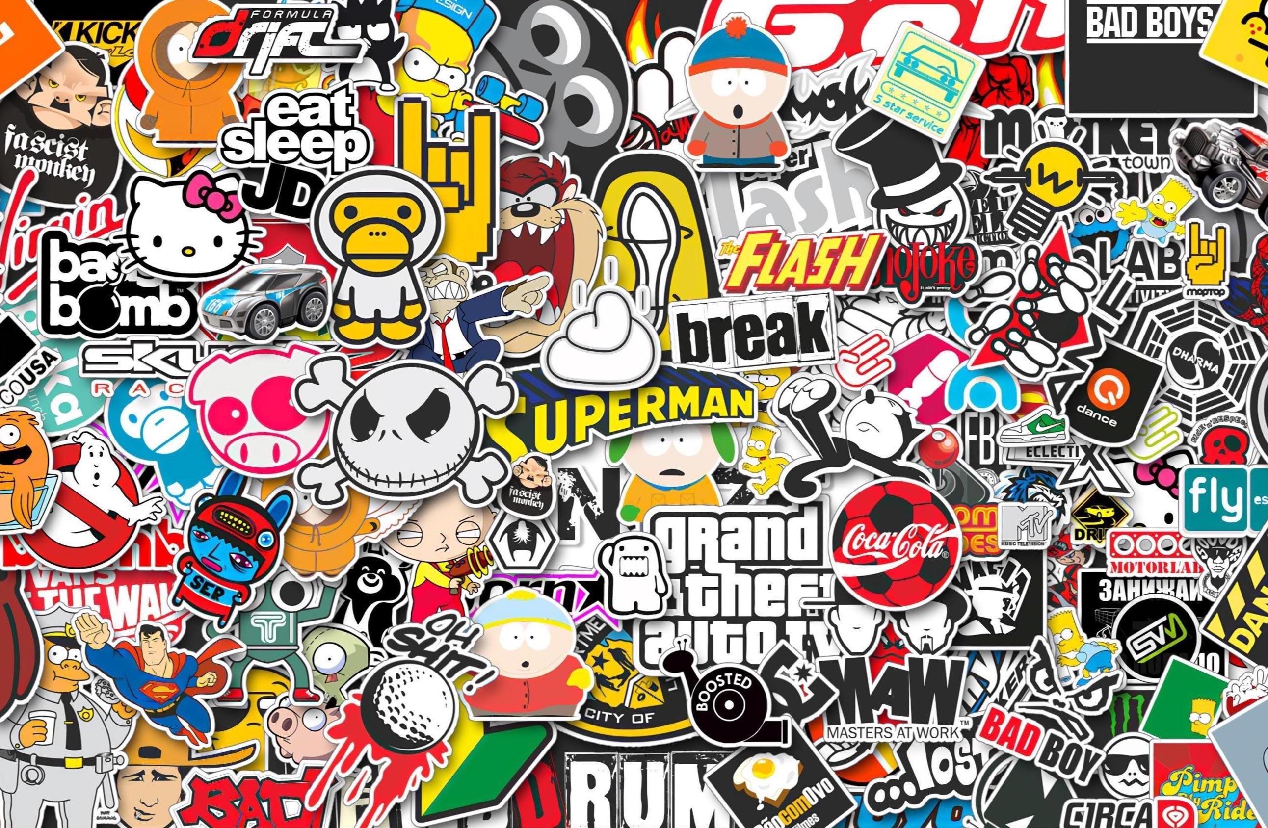 Stickerbomb Comics Bombing Pattern Vinyl Sheet, Sticker Bomb Self ...