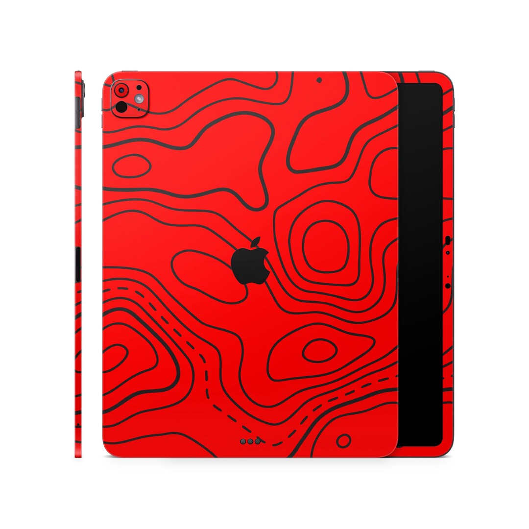 Red Topographic Map Wrap for Apple Ipad, Topography Pattern Skin, iPad Fullbody Protective Skin ...