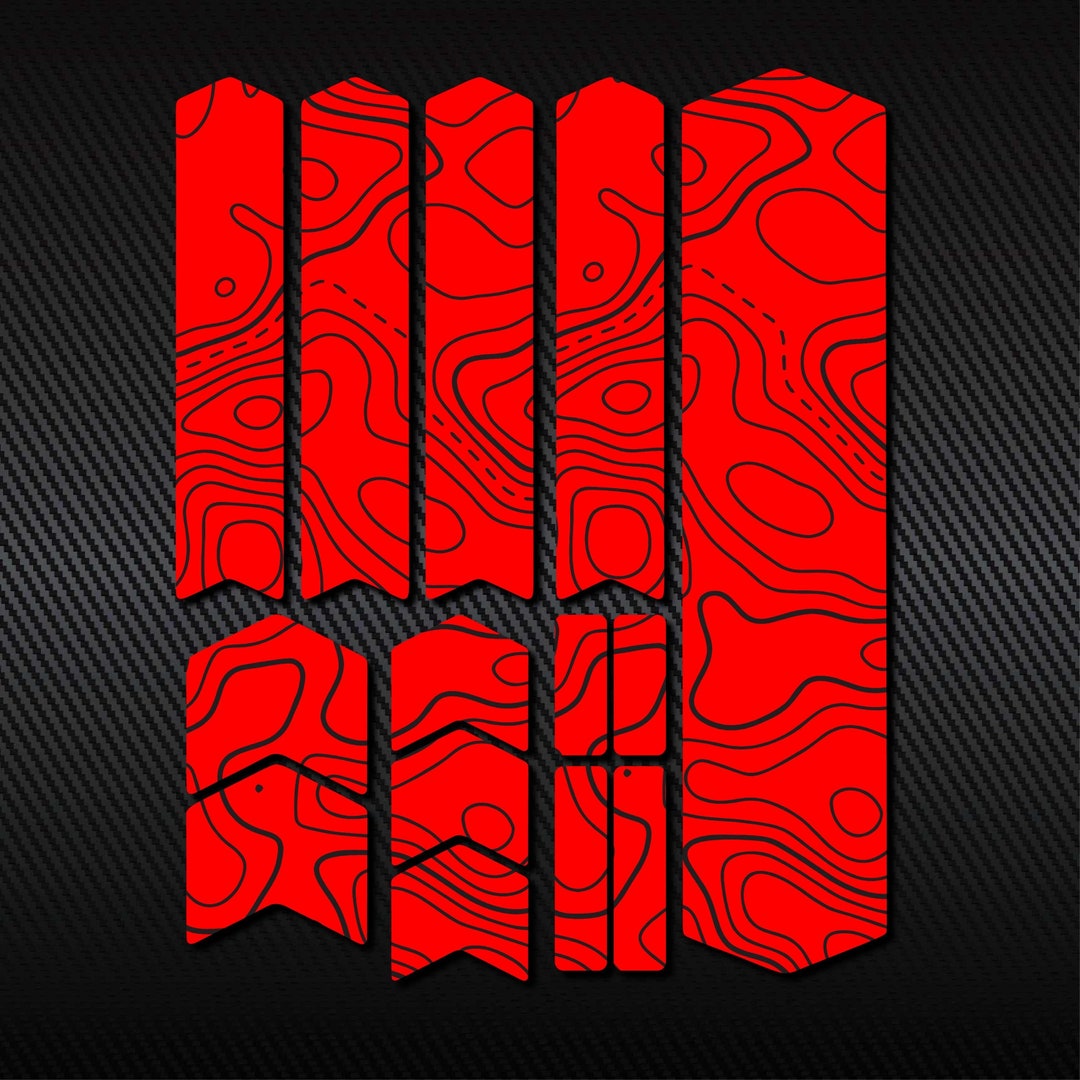 Red Topographic Map Bike Frame Stickers, Bicycle Frame Fork Protection ...