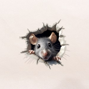 Cute Peeking Mouse in Mouse Hole Decal, 3d Realistic Mouse Hole Wall ...