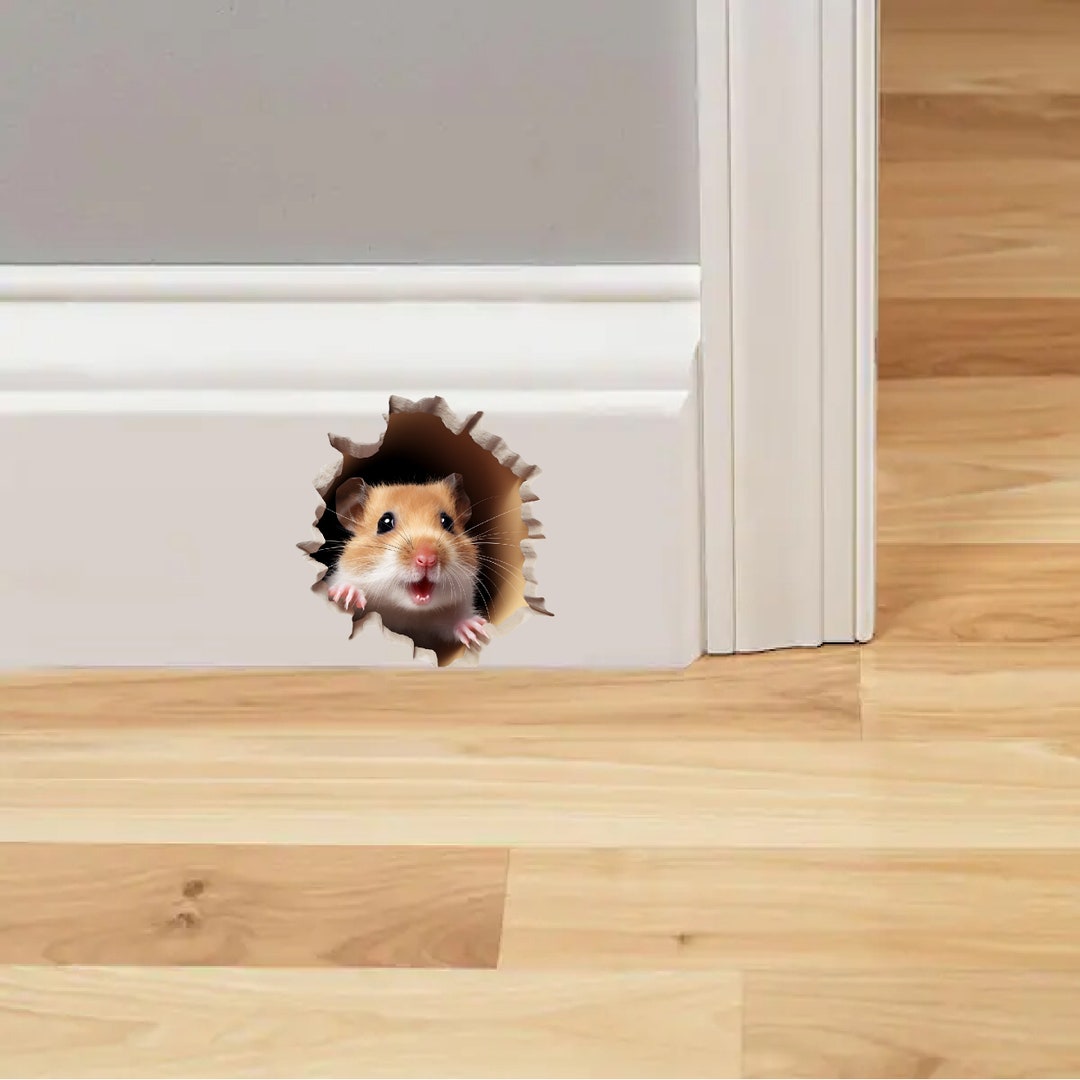 Cute Peeking Mouse in Mouse Hole Decal, 3d Realistic Mouse Hole Wall ...