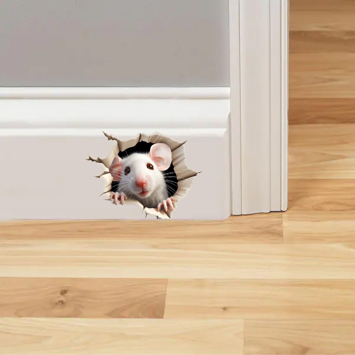 Cute Peeking Mouse in Mouse Hole Decal, 3d Mouse Sticker, Realistic ...