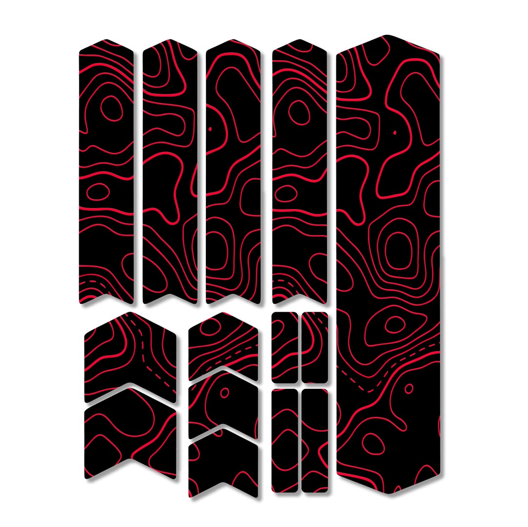 Red Topographic Map Pattern Bike Frame Stickers, Bicycle Ebike Frame ...