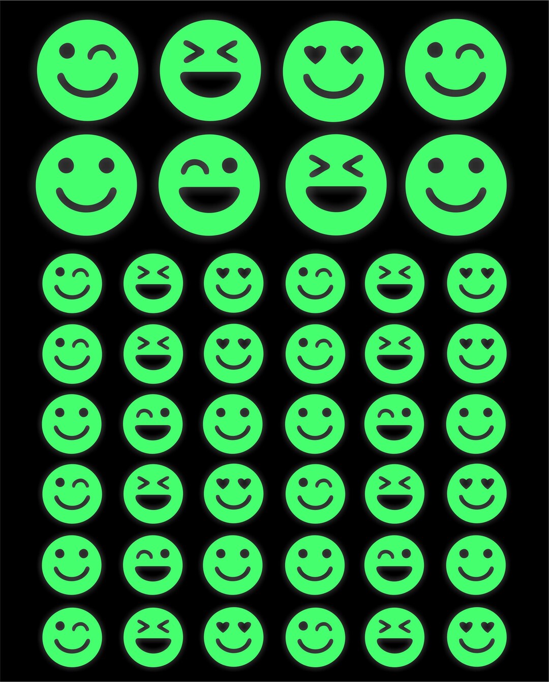 38 Glow in the Dark SMILEYS Stickers Set - A5 Sheet - Cute Vinyl Decal ...