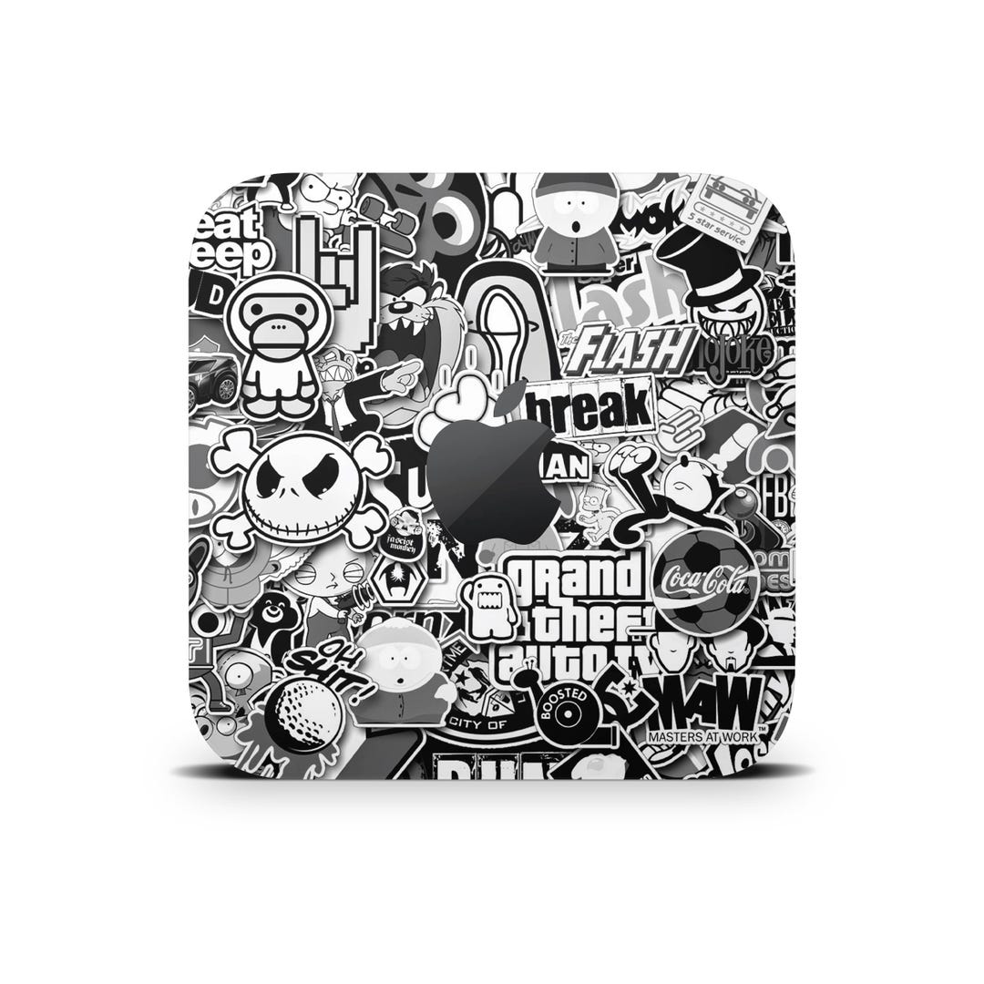 Black & White Stickerbomb Mac Mini Skin, Mac Mini Decorative Wrap ...