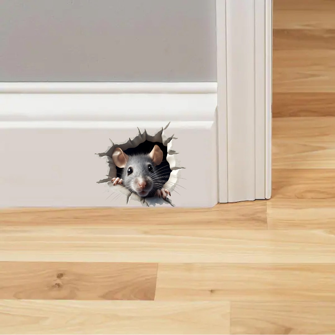 Cute Peeking Mouse in Mouse Hole Decal, 3d Realistic Mouse Hole Wall ...