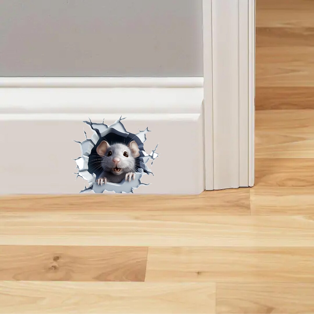 Cute Peeking Mouse in Mouse Hole Decal, 3d Realistic Mouse Hole Wall ...
