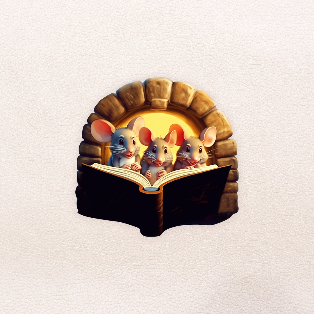 Mouse Family Reading a Book in Mouse Hole Decal, 3d Mouse Sticker ...