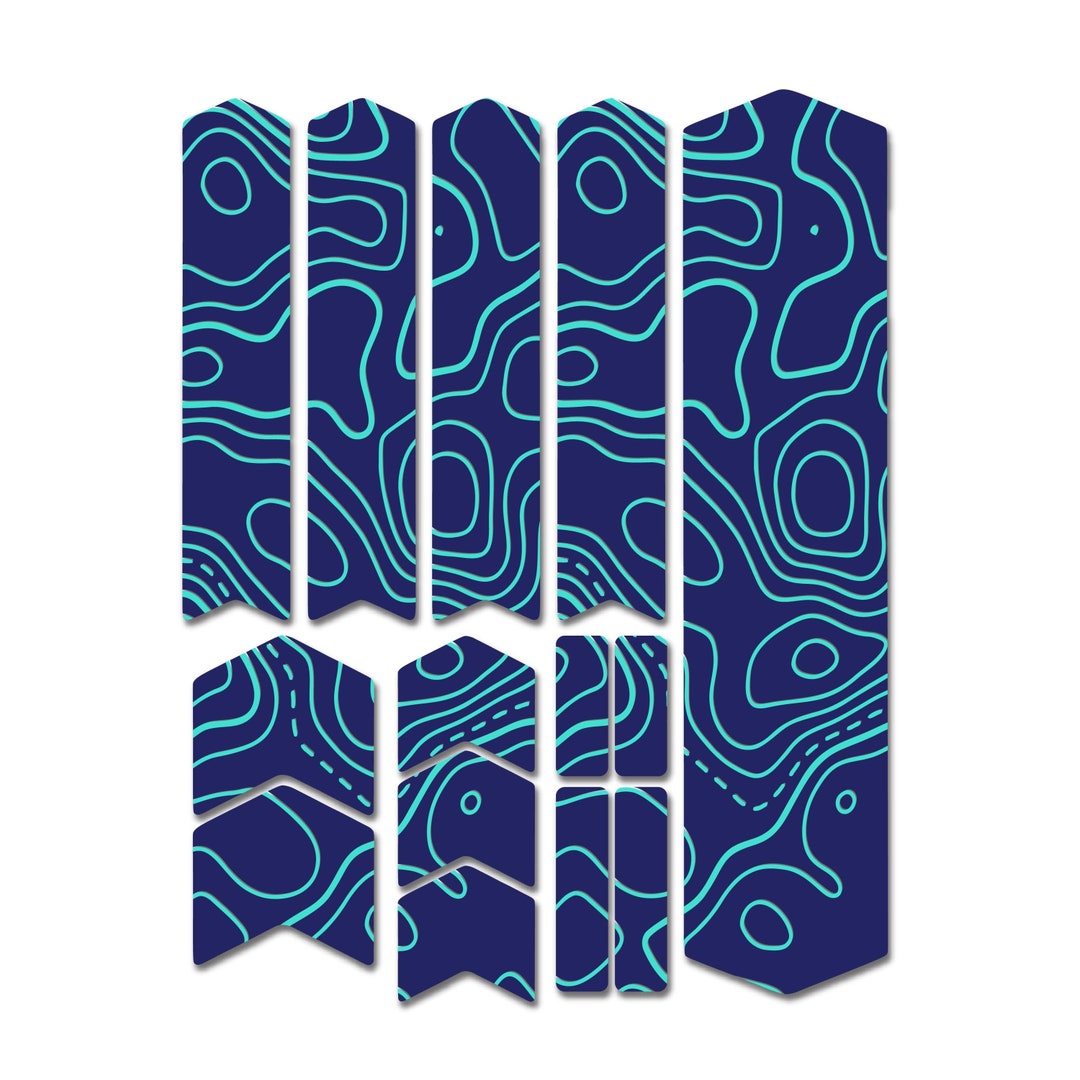 Turquoise Topographic Pattern Bike Frame Stickers, Bicycle Ebike Frame ...