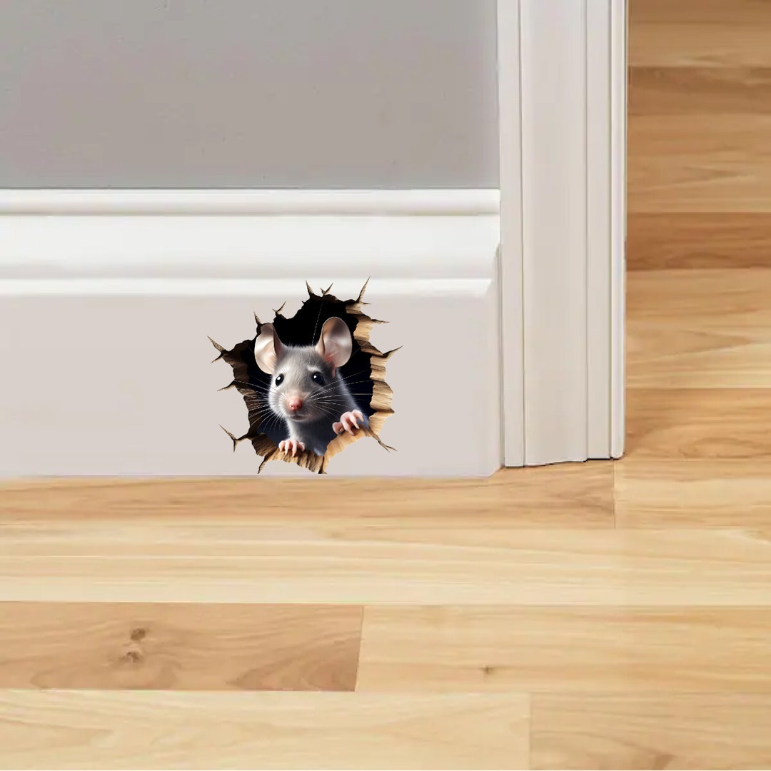 Cute Peeking Mouse in Mouse Hole Decal, 3d Realistic Mouse Hole Wall ...