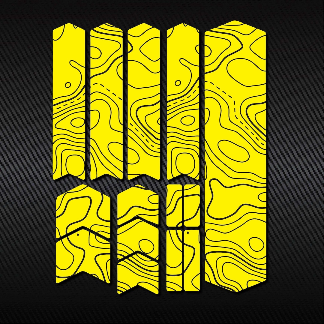 Yellow Topographic Map Bike Frame Stickers, Bicycle Frame Fork ...