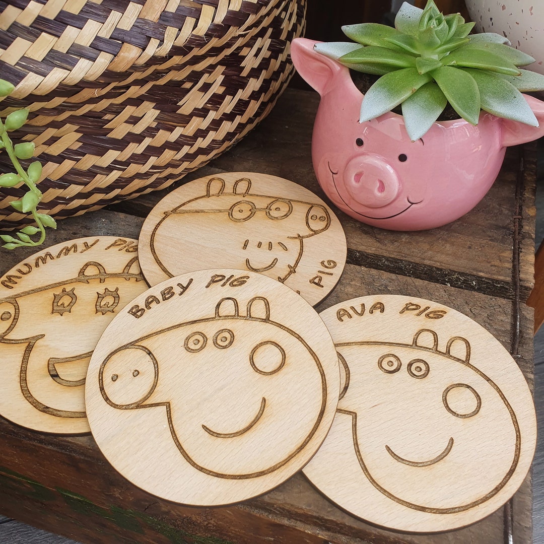 Wood Coasters/piggy Coasters/mummy Pig/daddy Pig/personalised - Etsy UK