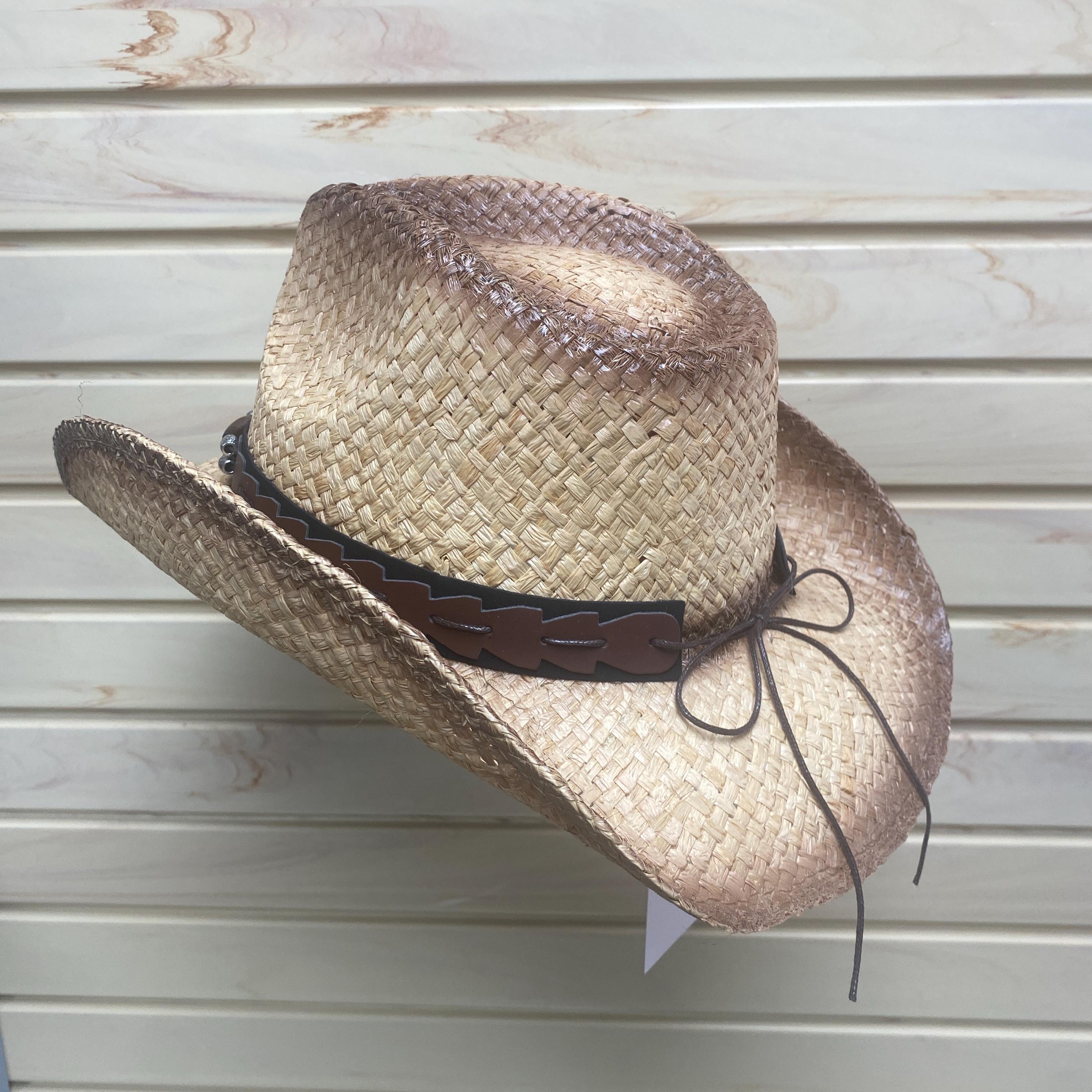 Handwoven Raffia Straw Cowboy Hat: Outback Western Style With Longhorn ...