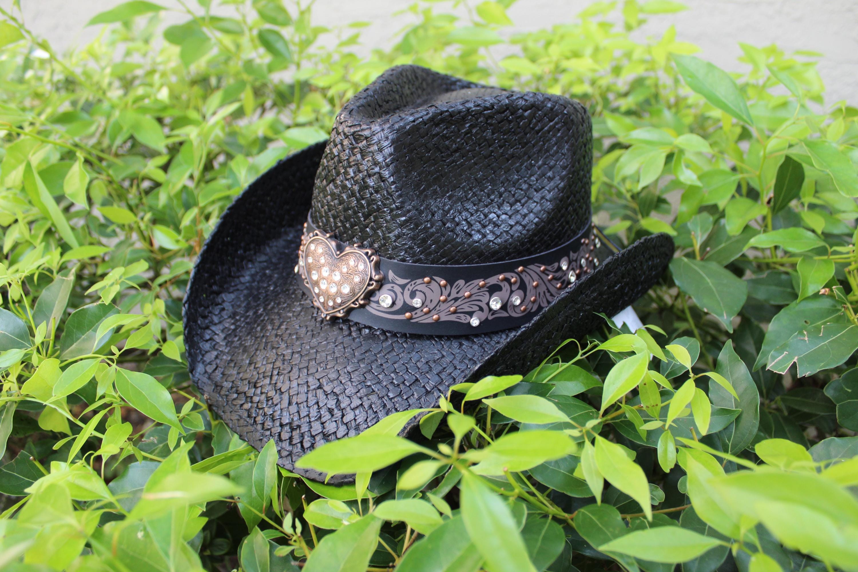 Toyo Straw Western Hat Heart Rhinestones - Etsy