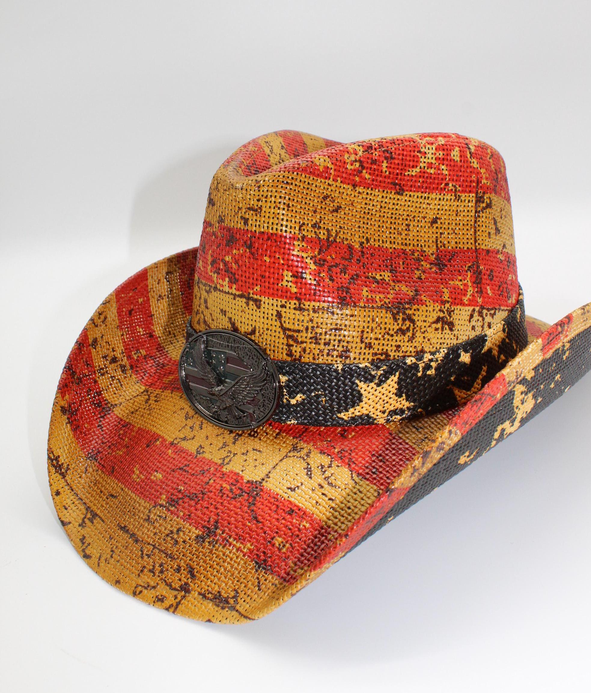 Vintage USA Straw Western Cowboy Hat With Freedom Eagle Design - Etsy