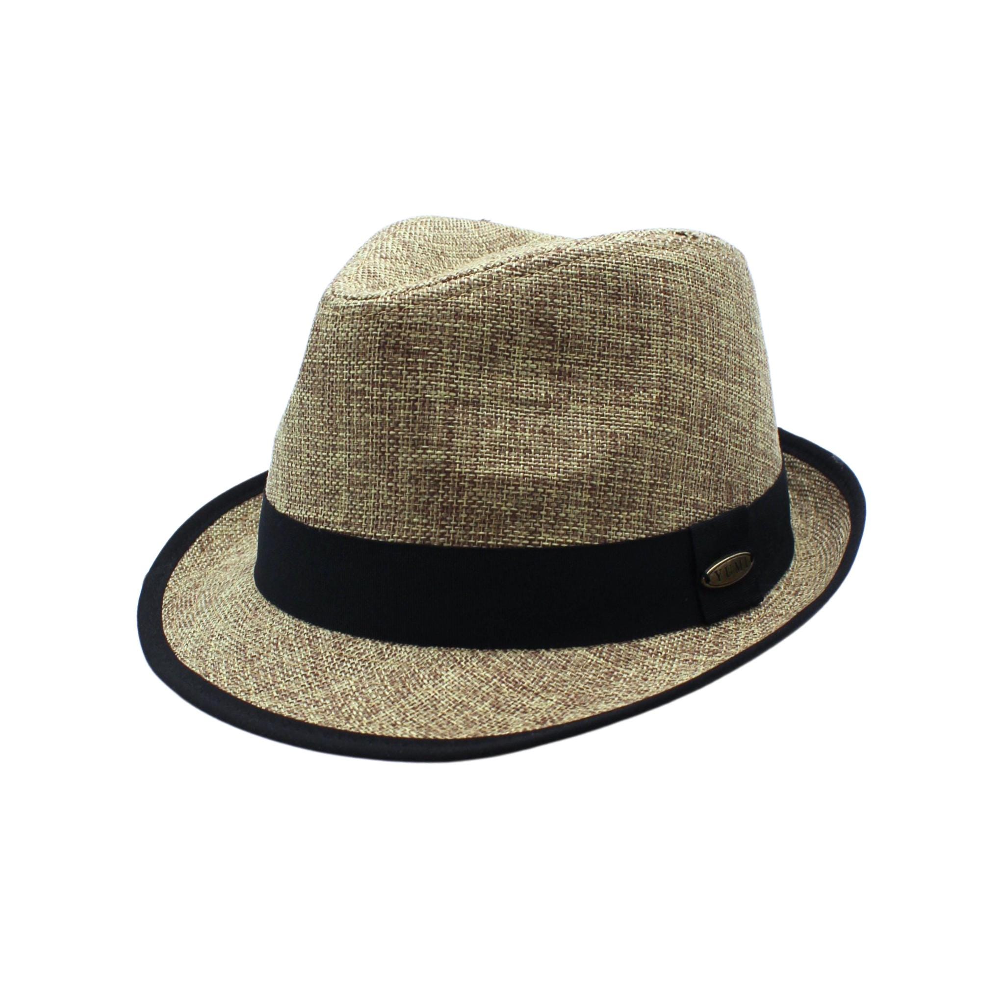 Short Brim Linen Cotton Fedora Hats With Striped or Black Band for Men ...