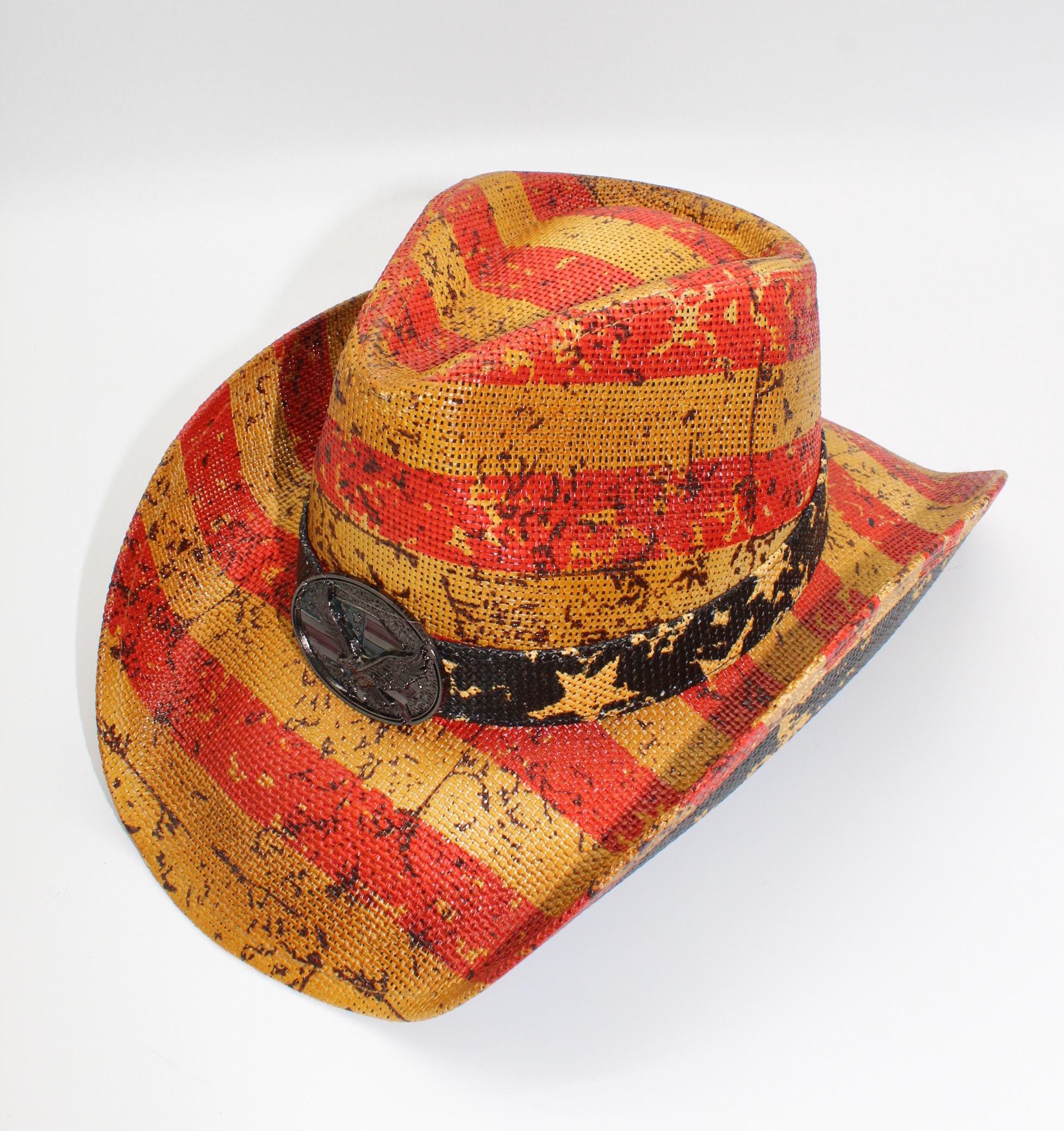 Vintage USA Straw Western Cowboy Hat With Freedom Eagle Design - Etsy