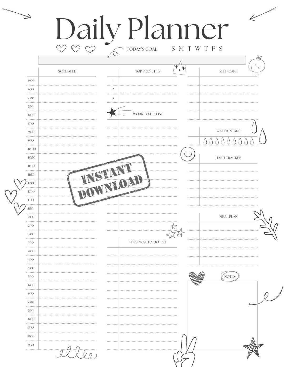 Daily Planner Printable | Work and Personal Daily Schedule ...