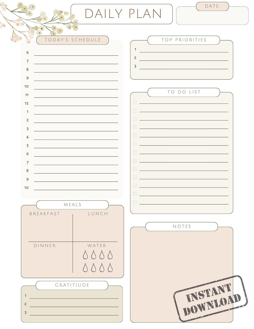 Daily Planner Printable | Minimalist Daily Schedule & Productivity ...