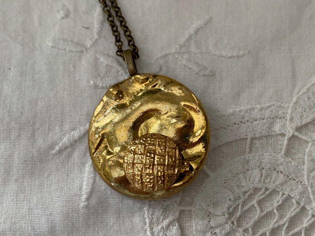 Vintage Brass Button Pendant Antique Brass Button Necklace Brass ...