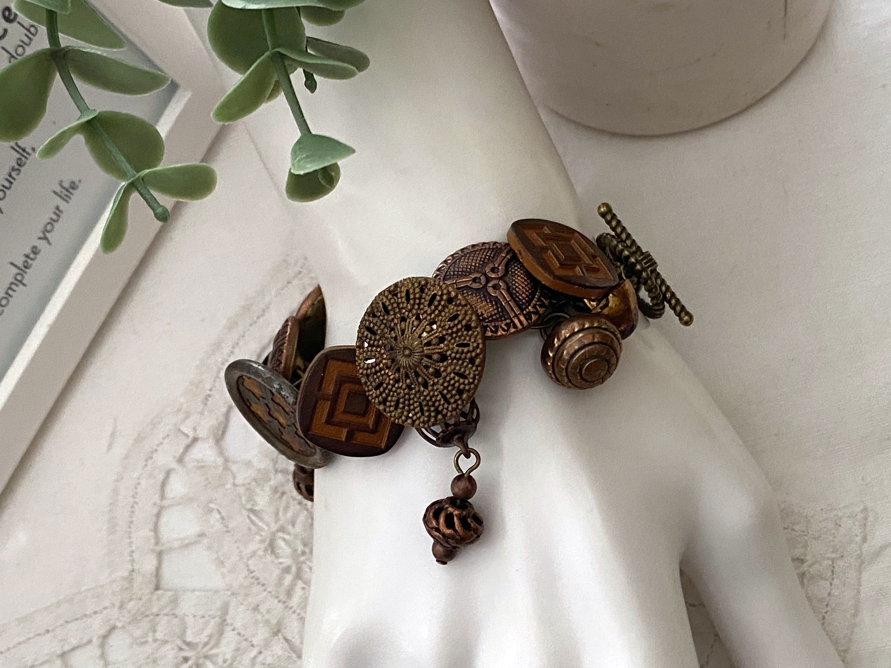 Vintage Copper Button Bracelet Patina Copper Buttons Original Handmade ...