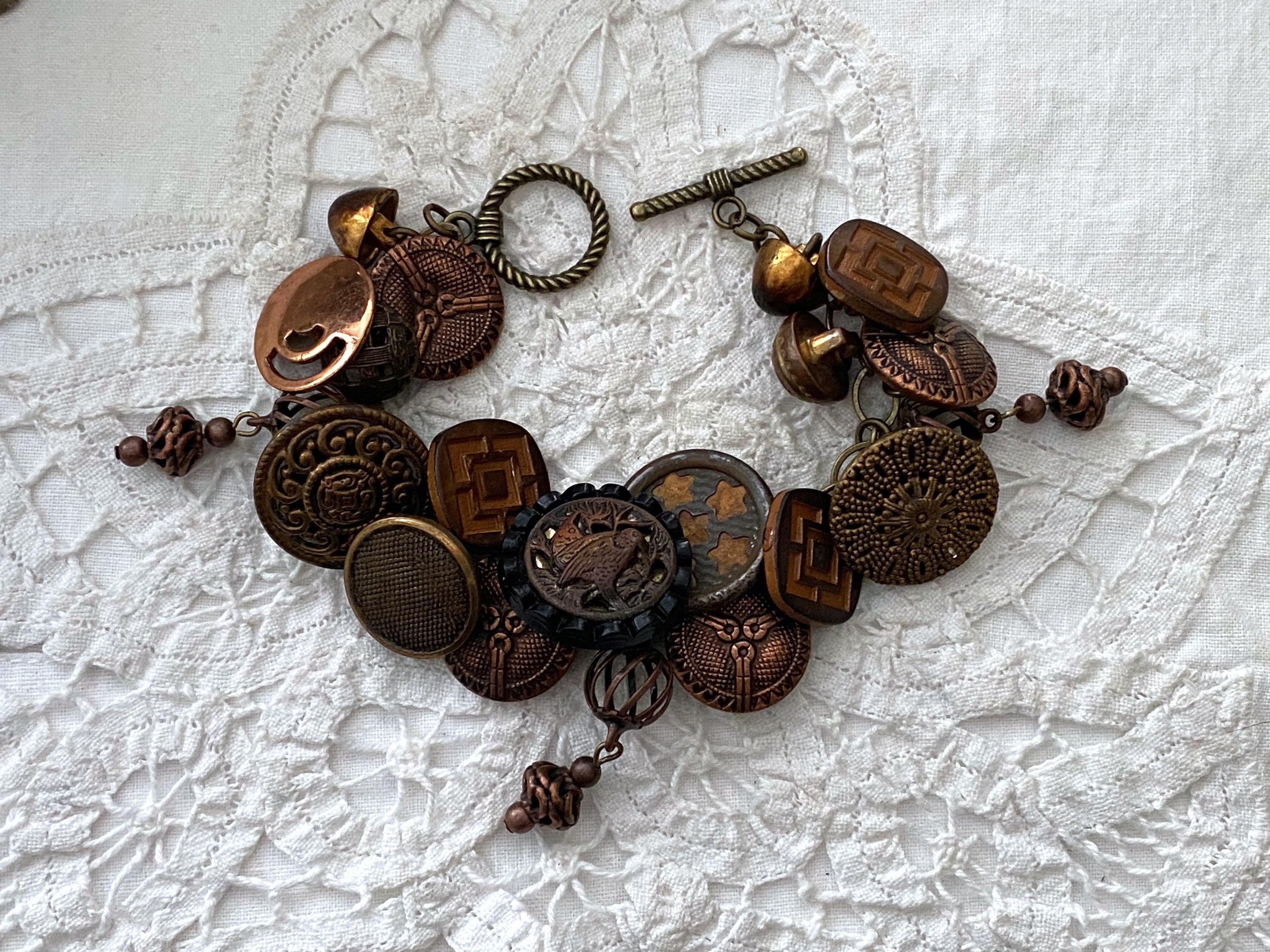 Vintage Copper Button Bracelet Patina Copper Buttons Original Handmade ...