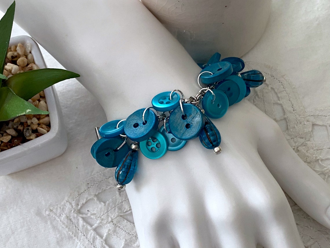 Turquoise Button Bracelet Plastic & Wooden Buttons Original Button ...
