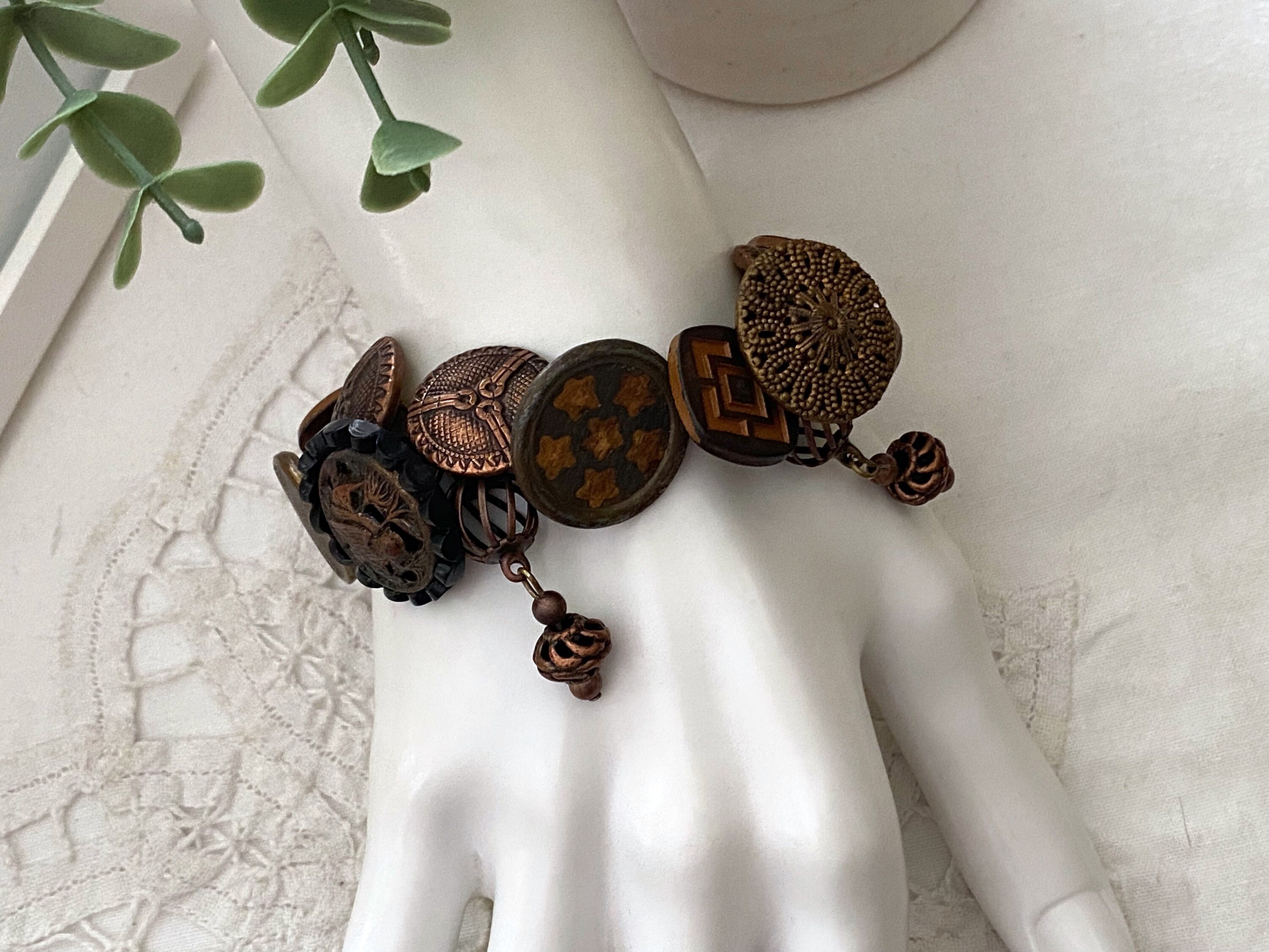Vintage Copper Button Bracelet Patina Copper Buttons Original Handmade ...