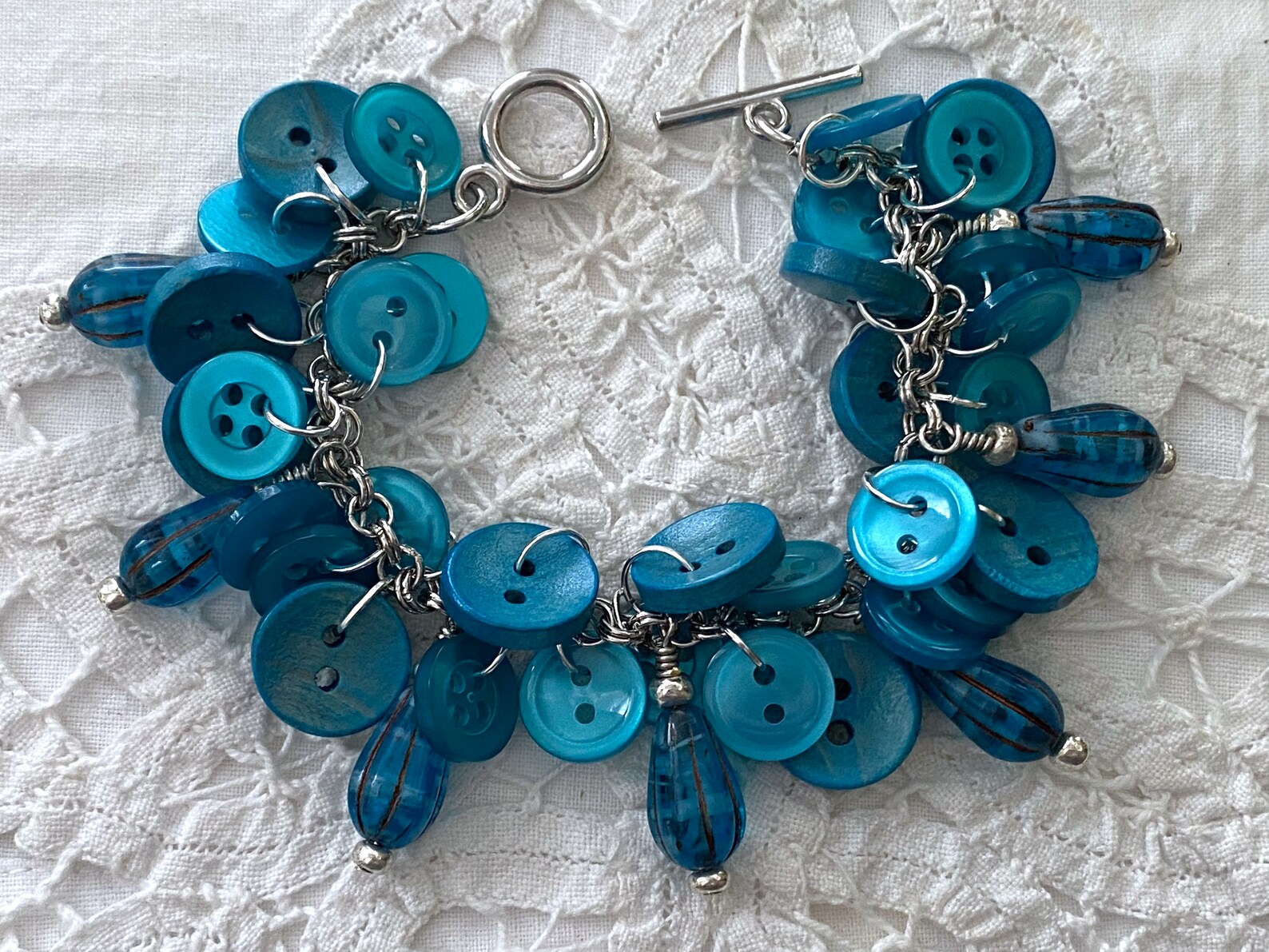 Turquoise Button Bracelet Plastic & Wooden Buttons Original Button ...