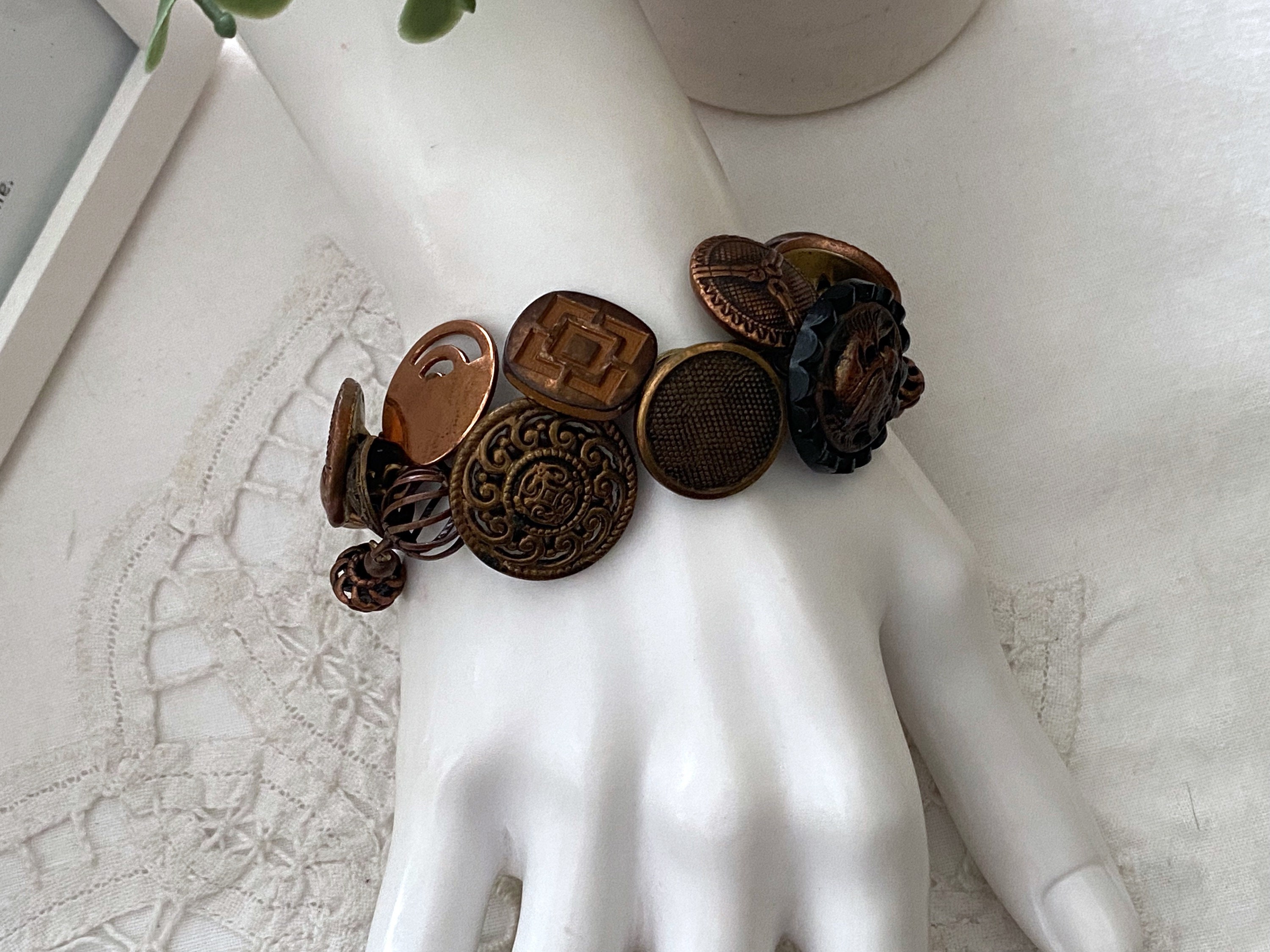 Vintage Copper Button Bracelet Patina Copper Buttons Original Handmade ...