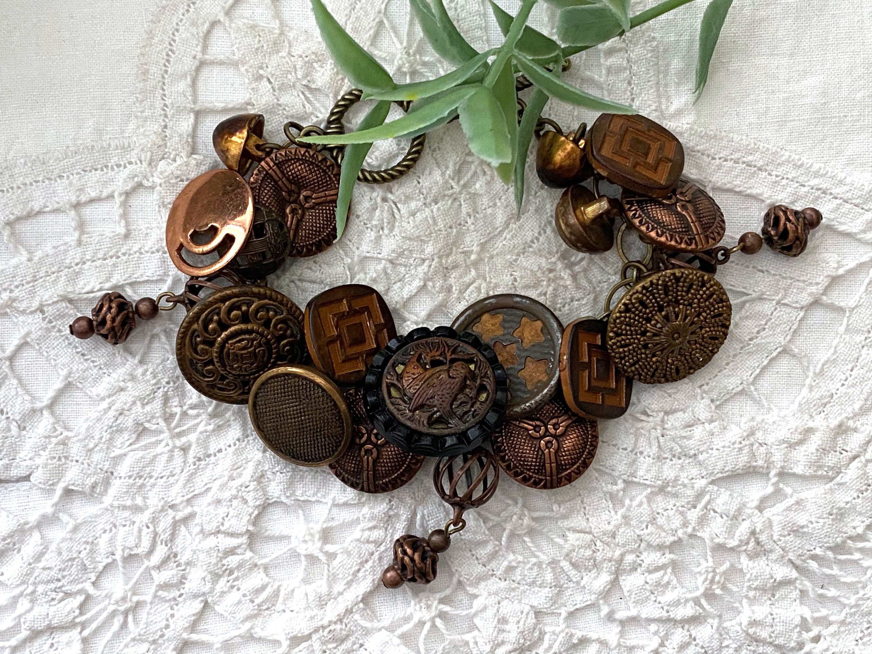 Vintage Copper Button Bracelet Patina Copper Buttons Original Handmade ...