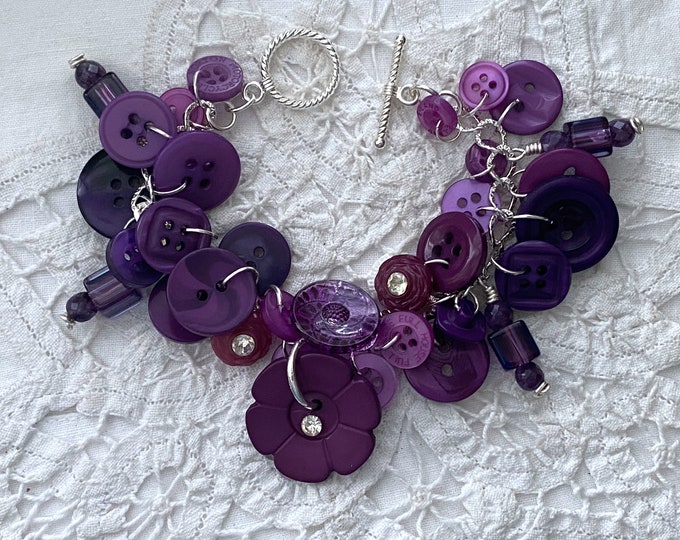 Purple Button Bracelet ~ Repurposed Button Jewelry ~ Original Button ...